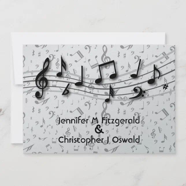 Black and Gray Musical Notes Wedding Invitation | Zazzle