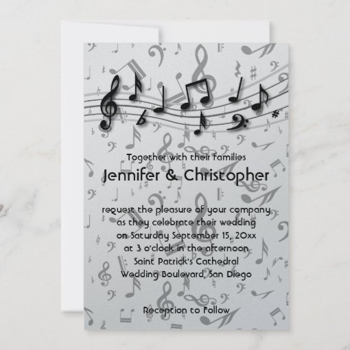 Black and Gray Musical Notes Wedding Invitation | Zazzle