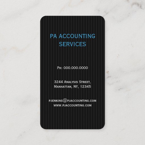 Black and Gray Pinstripe Suit Vertical Accountant Business Card | Zazzle
