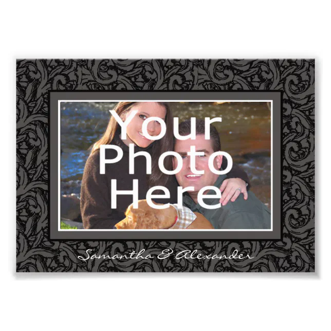 Black and Gray Swirl Elegant Photo Border w/Text | Zazzle