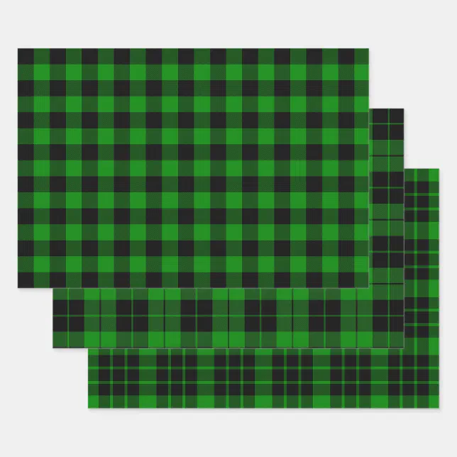 Black and Green Buffalo Plaid Wrapping Paper Sheets | Zazzle