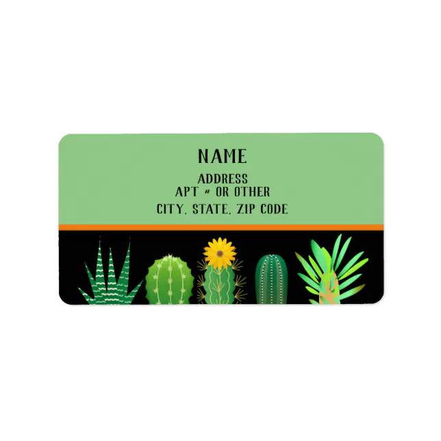 Black and Green Succulent Plants Address Label | Zazzle