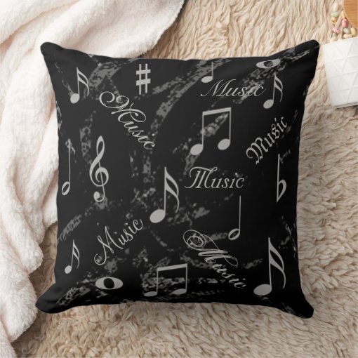 Black and Grey Music Notes Throw Pillow | Zazzle
