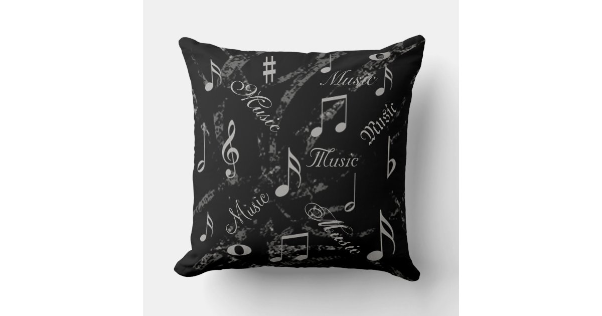 Black and Grey Music Notes Throw Pillow | Zazzle