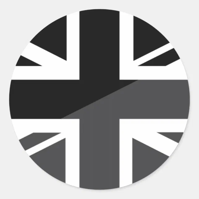 Black and grey Union Jack British(UK) Flag Classic Round Sticker | Zazzle