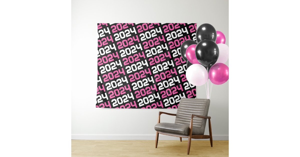 Black and Hot Pink Graduation Backdrop | Zazzle