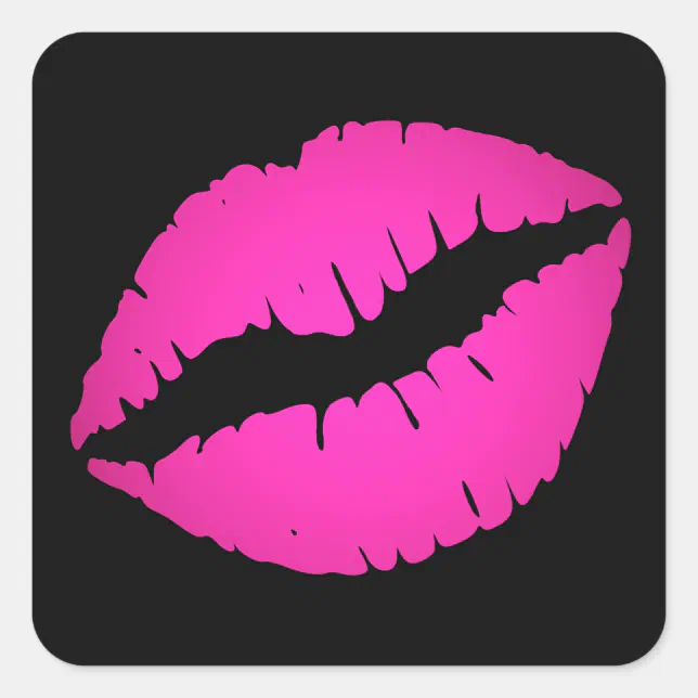 Black and Hot Pink Kiss Print Square Sticker | Zazzle