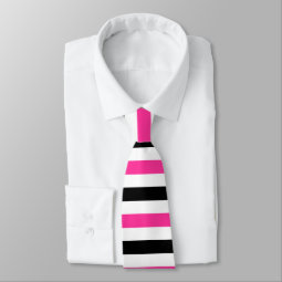 Black and Hot Pink Stripes Pattern Modern White Neck Tie | Zazzle