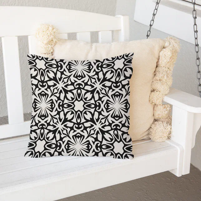 Black and Ivory Spanish Tile Pattern Throw Pillow | Zazzle