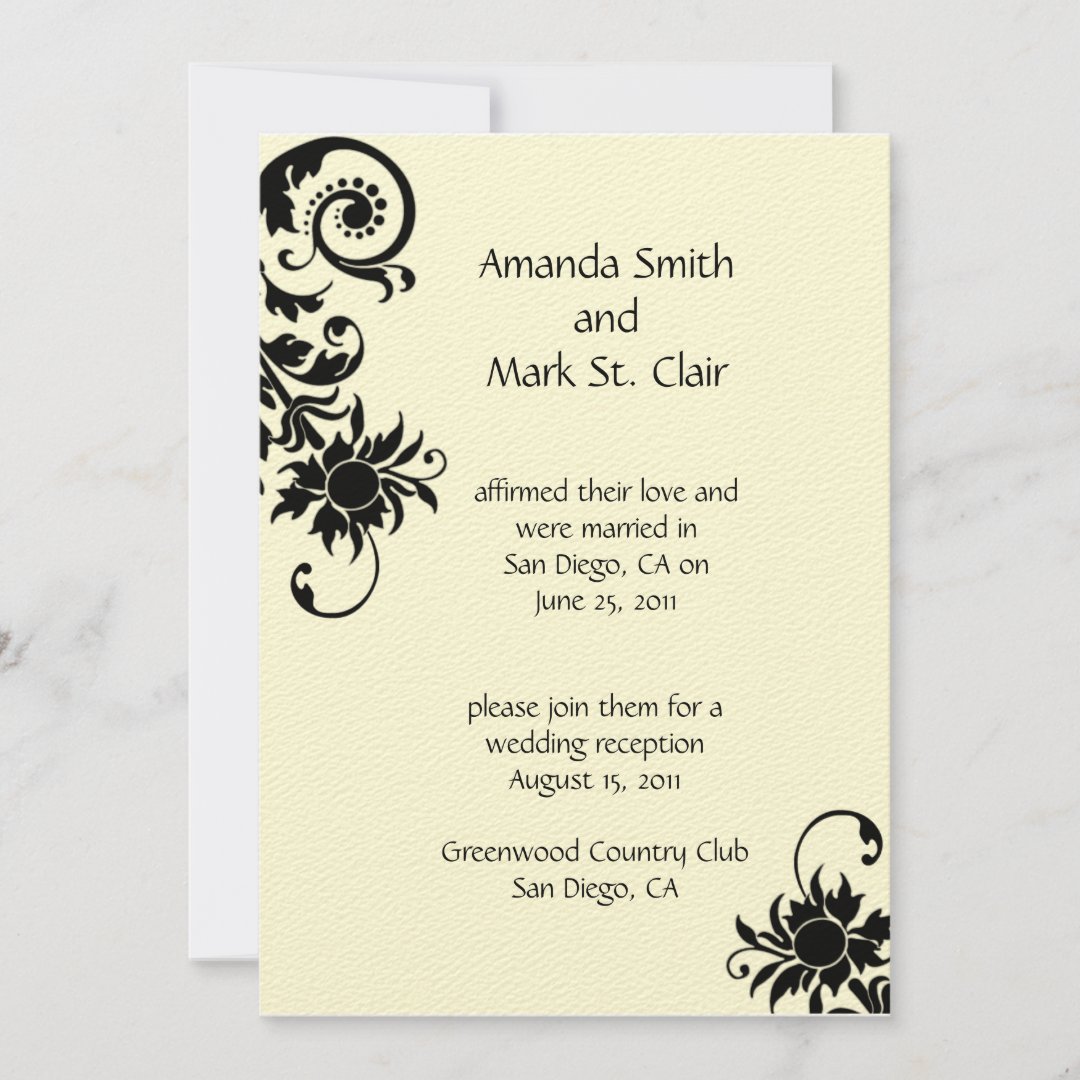 Black and Ivory Wedding Reception Invitation | Zazzle