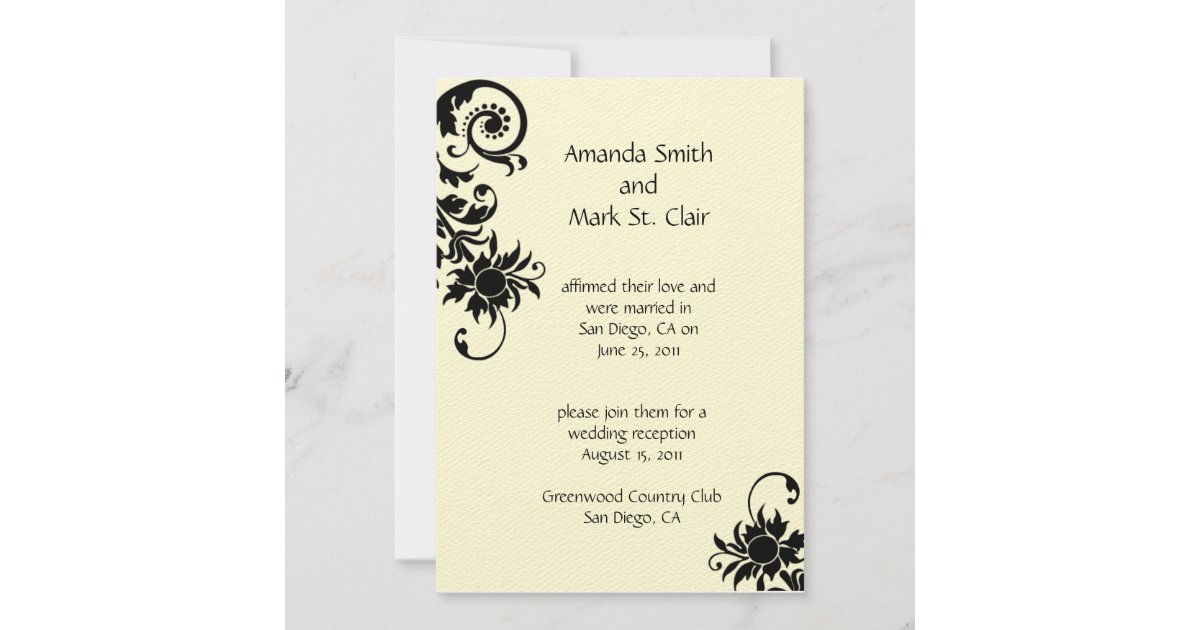 Black and Ivory Wedding Reception Invitation | Zazzle