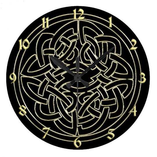 Black and Metallic Gold Celtic Knot Clock | Zazzle