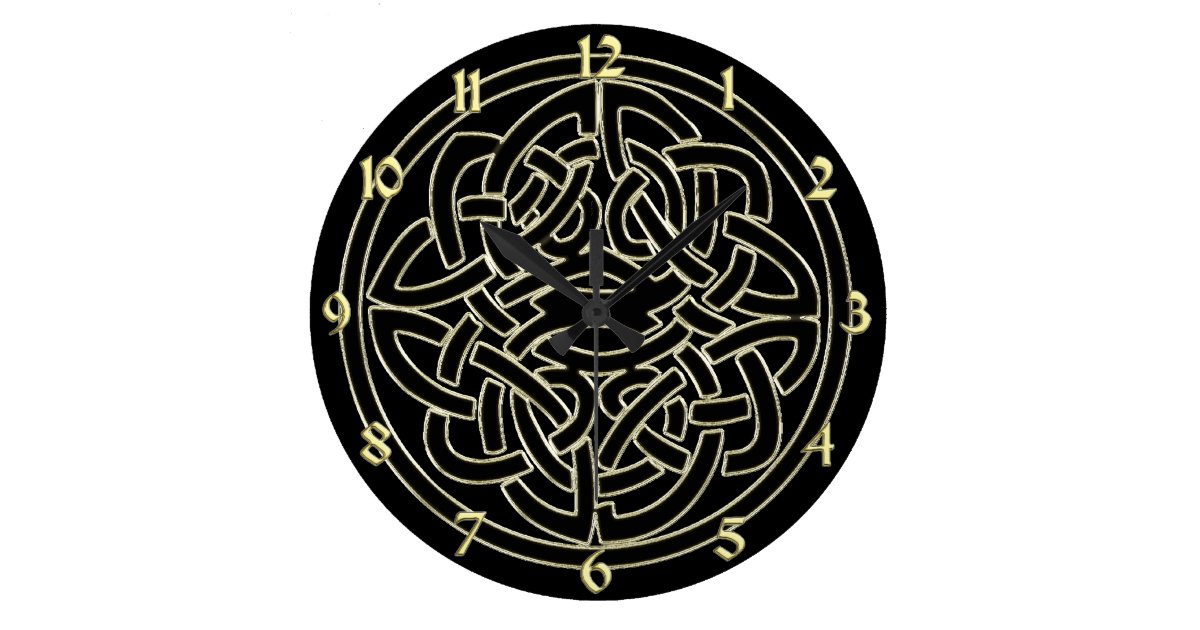 Black and Metallic Gold Celtic Knot Clock | Zazzle