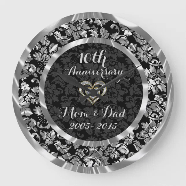 Black And Metallic Silver 10th Wedding Anniversary Large Clock | Zazzle