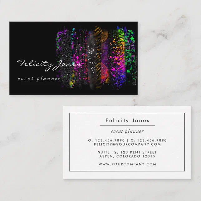 Black and Neon Brush Strokes Business Card | Zazzle