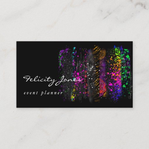 Black and Neon Brush Strokes Business Card | Zazzle