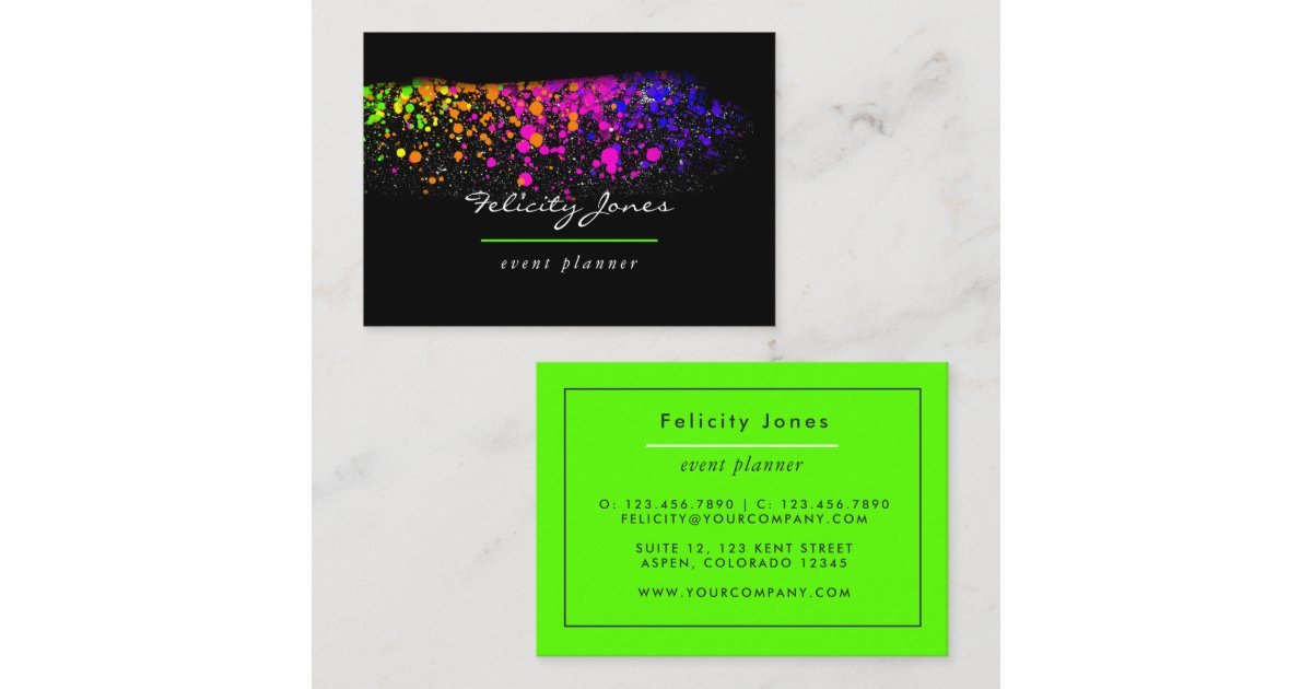 Black and Neon Brush Strokes Business Card | Zazzle