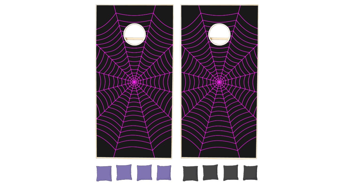 Black and neon pink spider web Halloween pattern Cornhole Set | Zazzle