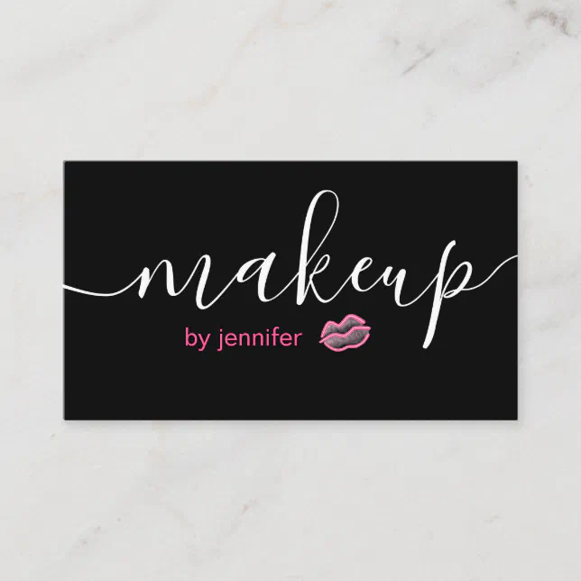 Black and Neon Pink Typography MUA Business Cards | Zazzle