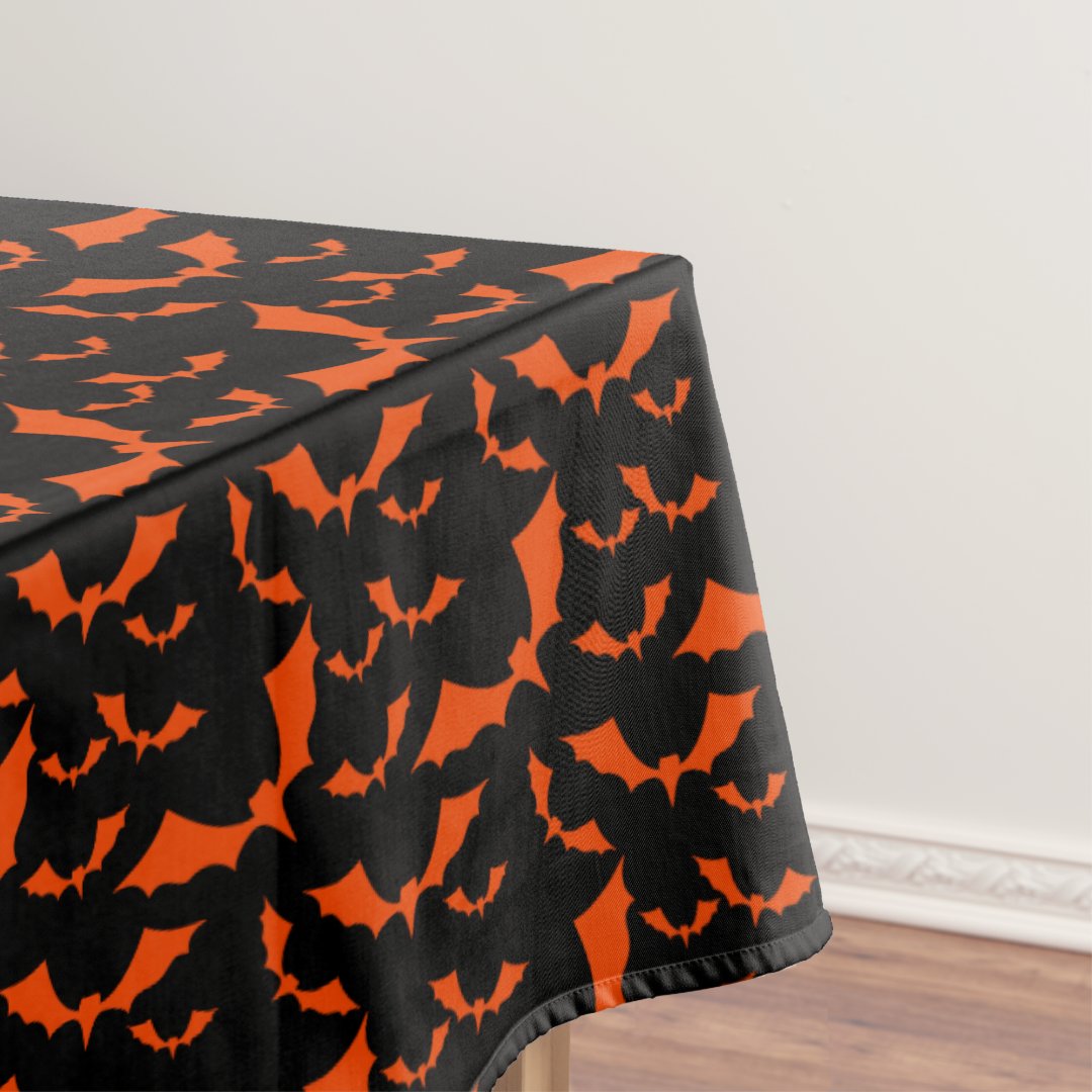 black and orange bats halloween pattern tablecloth | Zazzle