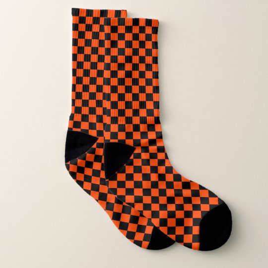 Black and Orange Checker pattern Socks | Zazzle.com