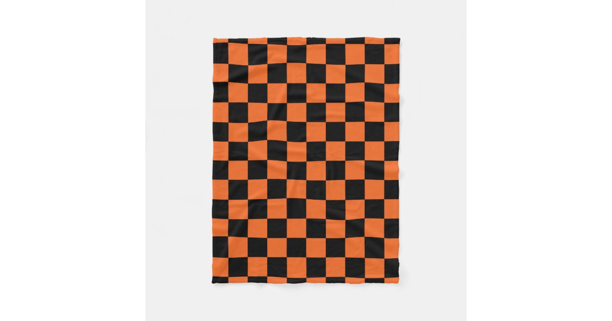 Black and orange checkered pattern fleece blanket | Zazzle