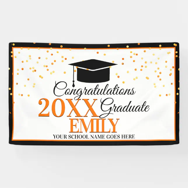 Black and Orange Congratulations Graduate Banner | Zazzle