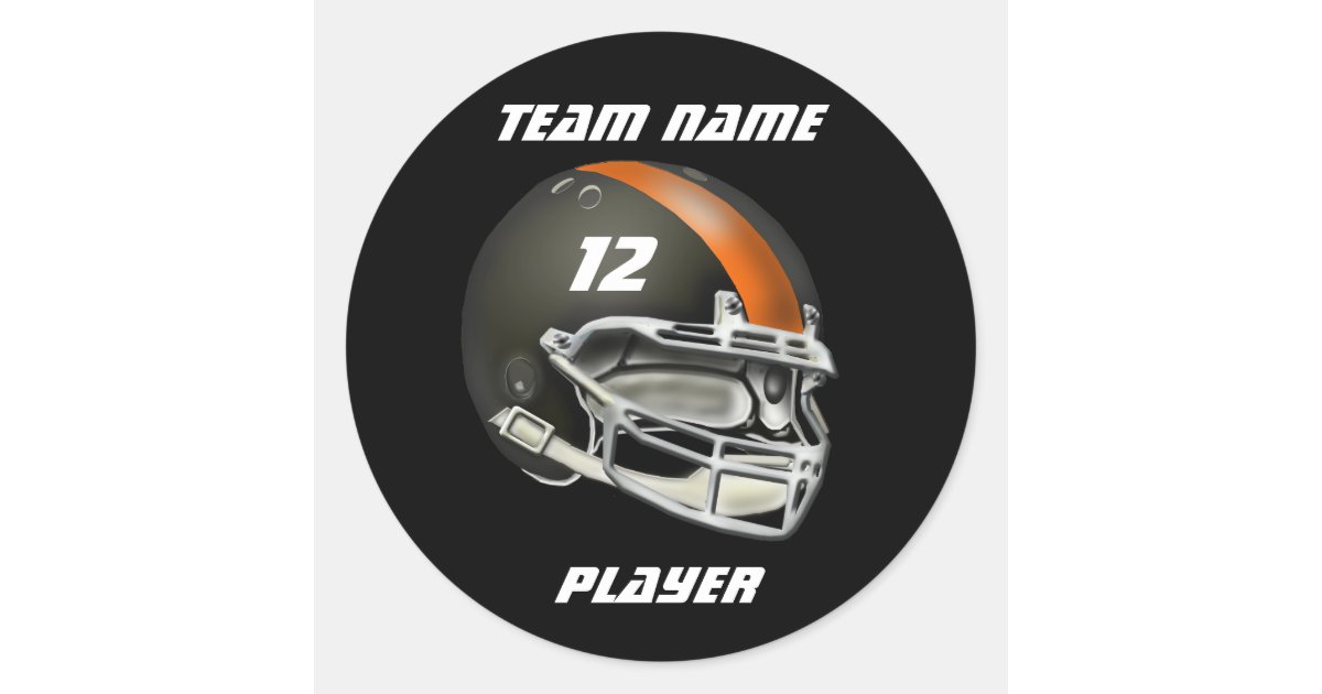 Black and Orange Football Helmet Classic Round Sticker | Zazzle