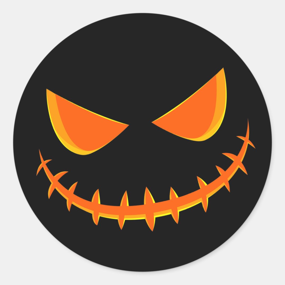Black and Orange Happy Jack O Lantern Face Classic Round Sticker | Zazzle