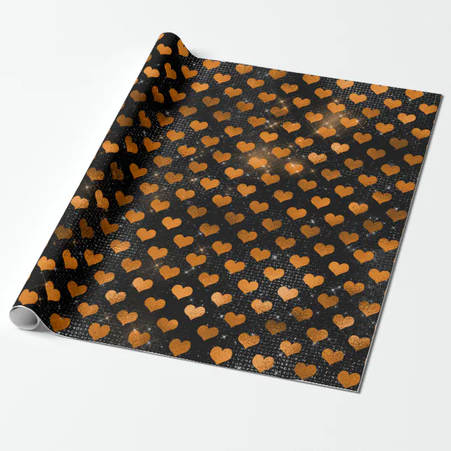 Black and Orange Heart Pattern Wrapping Paper | Zazzle