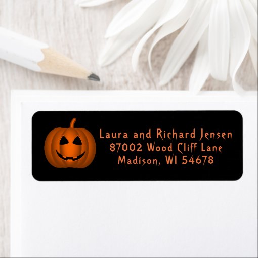 Black and Orange Smiling Halloween Pumpkin Label | Zazzle