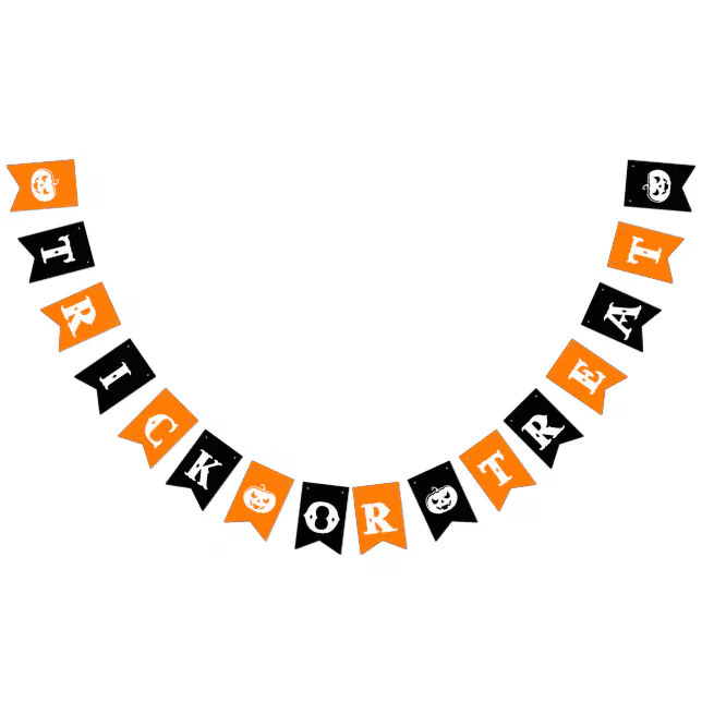 Black and Orange Trick or Treat Halloween Party Bunting Flags | Zazzle