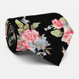 Black and Pink Floral Rose pattern Tie | Zazzle