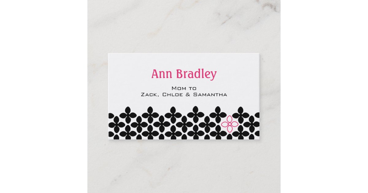 Black and Pink Flower Mom Calling Card | Zazzle