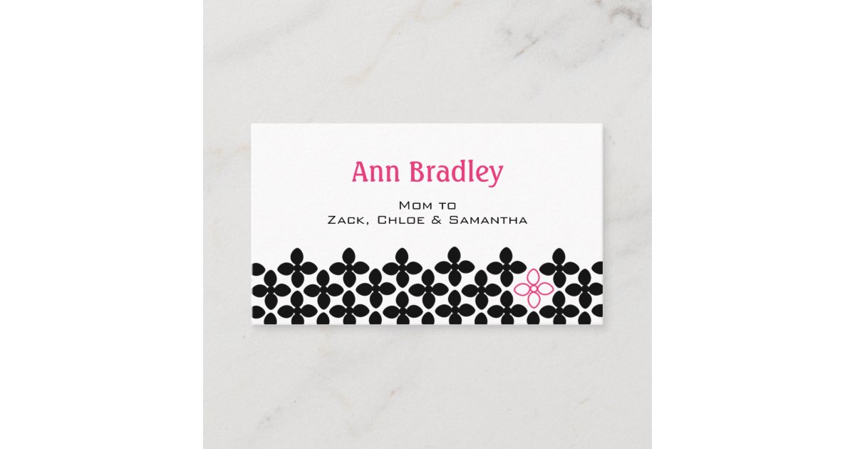 Black and Pink Flower Mom Calling Card | Zazzle