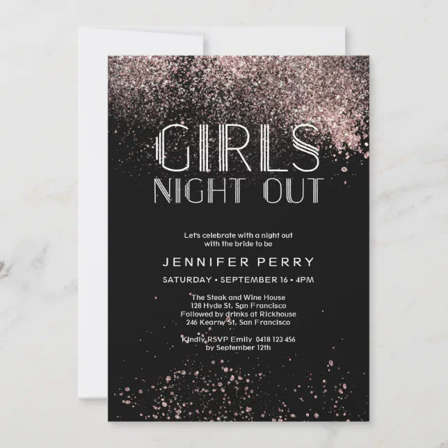 Black and pink glitter girls night out Invitation | Zazzle