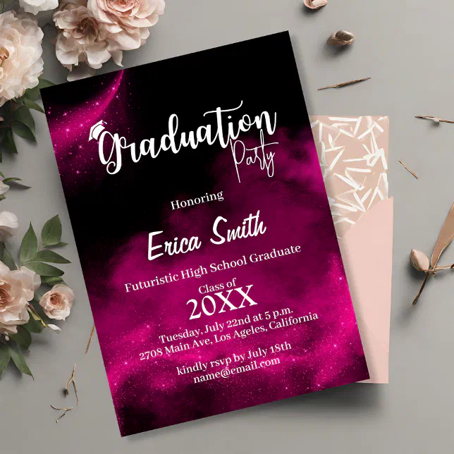 Black and Pink Glitter Graduation Party Invitation | Zazzle