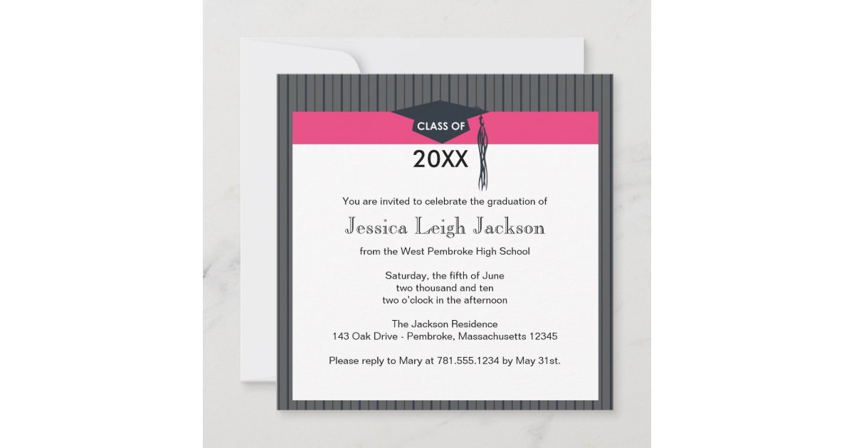 Black and Pink Graduation Cap Invitation | Zazzle