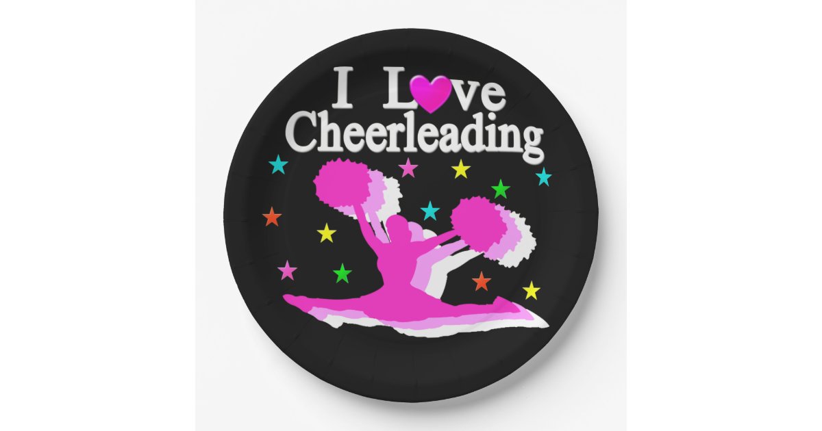 BLACK AND PINK I LOVE CHEERLEADER PAPER PLATES | Zazzle