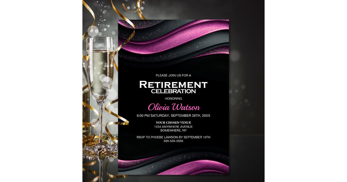 Black and Pink Retirement Party Invitation | Zazzle