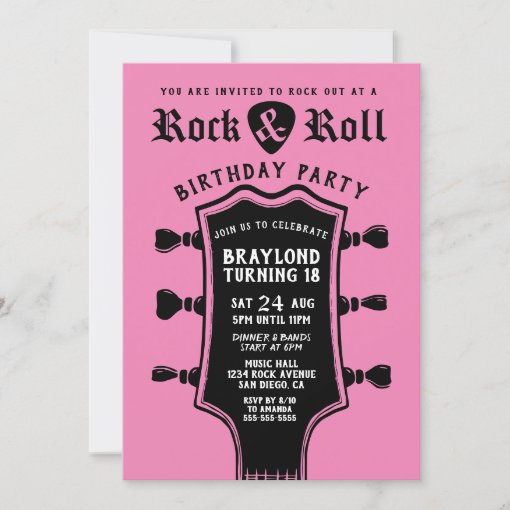 Black and Pink Rock n Roll Guitar Invitation | Zazzle