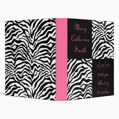 Black and Pink Zebra Print Baby Book 3 Ring Binder | Zazzle