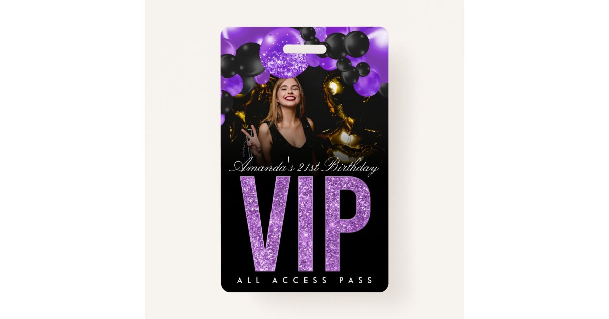 Black and Purple Customizable VIP All Access Badge | Zazzle