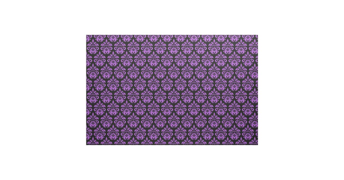 Black and purple | damask pattern fabric | Zazzle