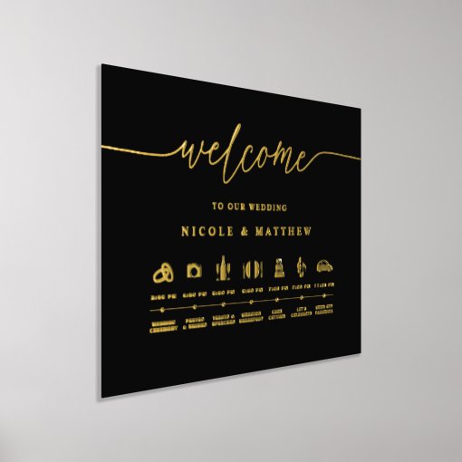 Black and Real Gold Foil Wedding Timeline Sign | Zazzle