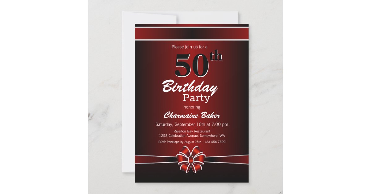 Black and Red 50th Birthday Party Invitation | Zazzle