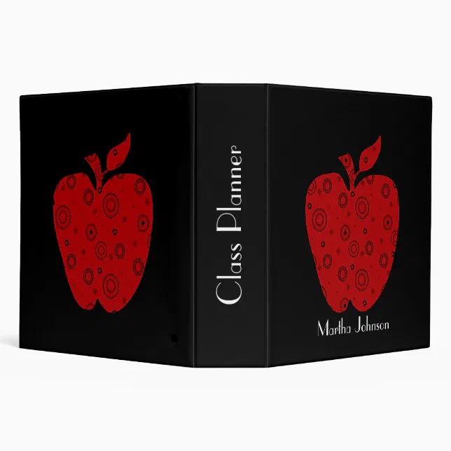 Black and Red Apple Teacher's Class Planner 3 Ring Binder | Zazzle