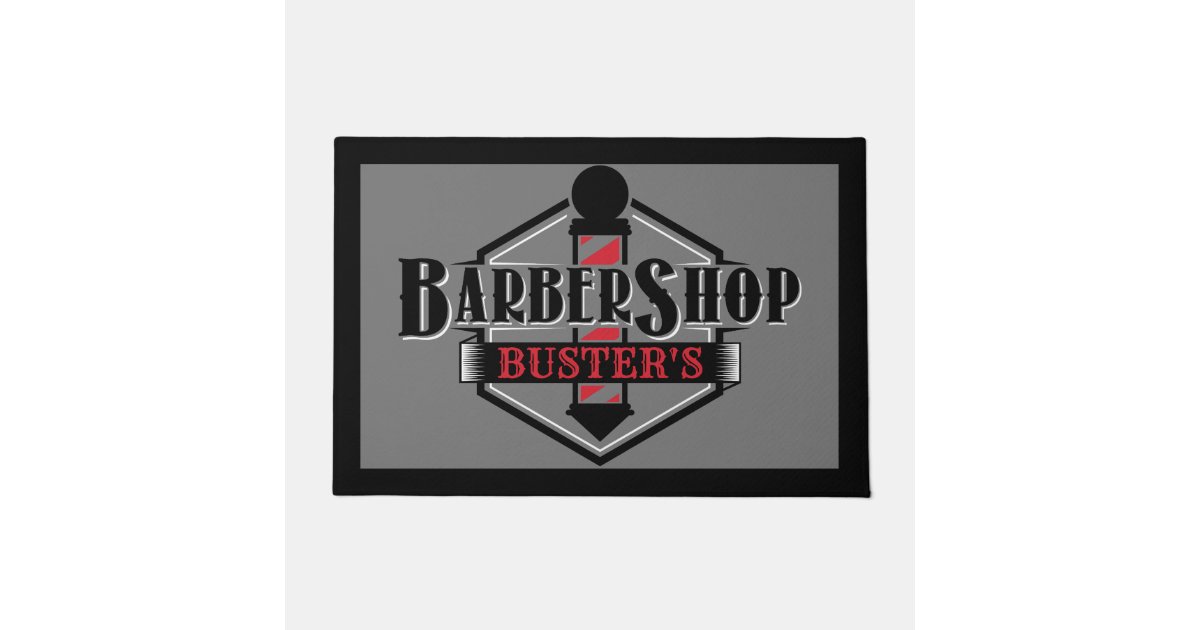 Black and Red Barber Logo Personalize 24" x 36" Doormat | Zazzle