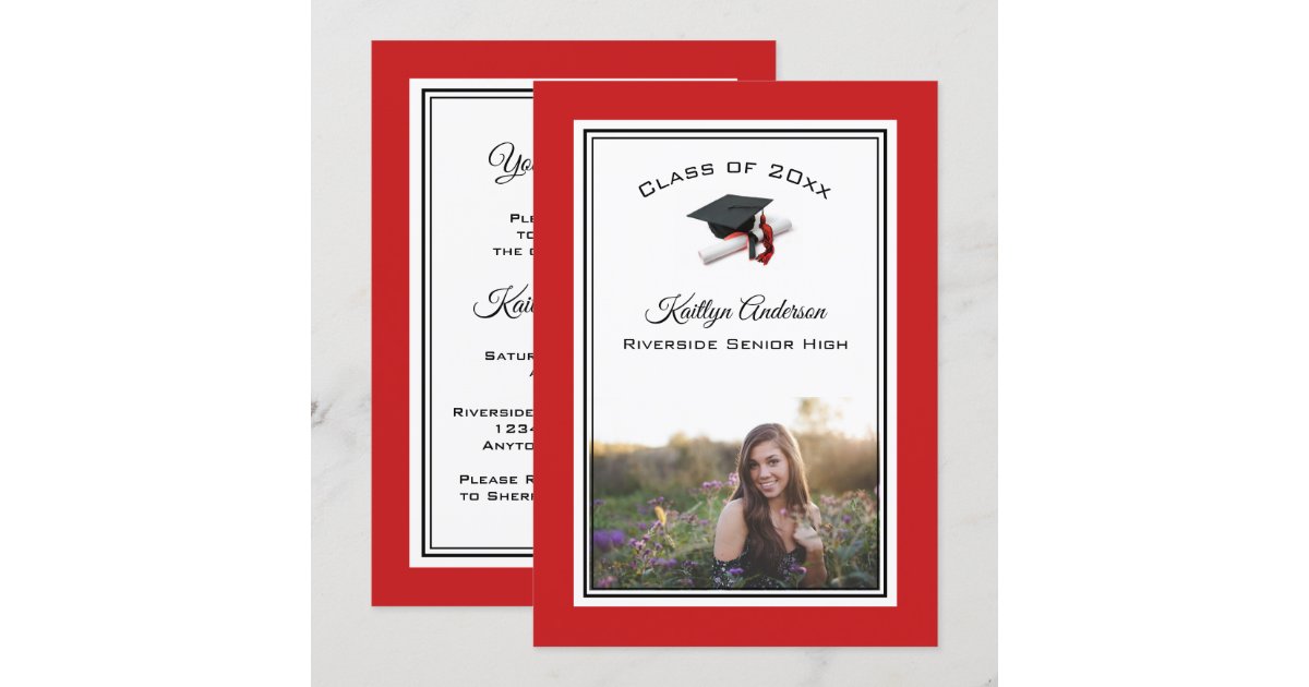 Black and Red Cap & Tassel | Photo Graduation Invitation | Zazzle