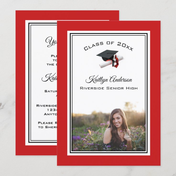 Black and Red Cap & Tassel | Photo Graduation Invitation | Zazzle